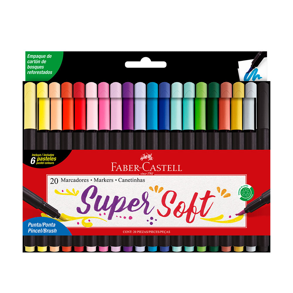 20 Plumones SuperSoft punta pincel para lettering – Faber-Castell Perú